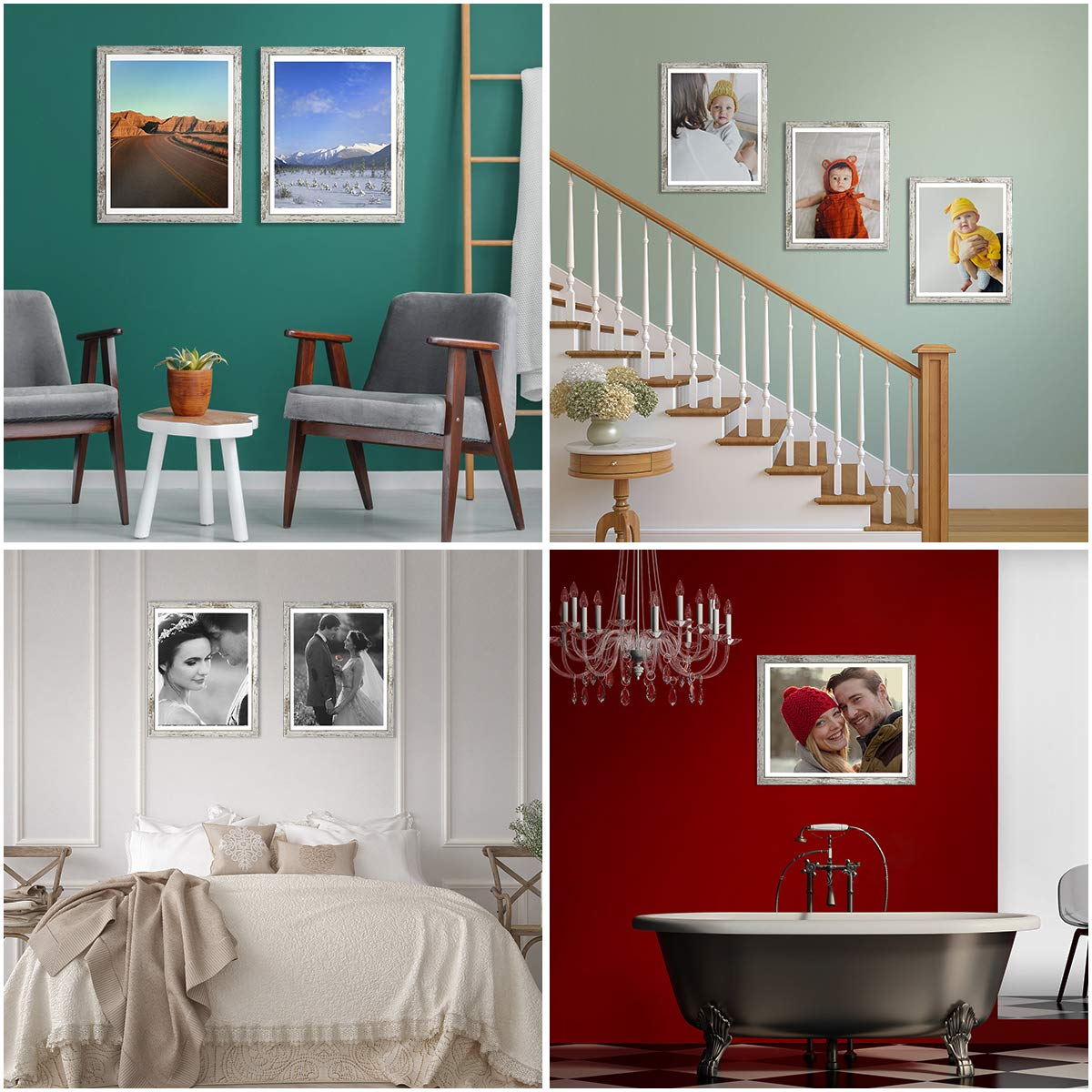 Capcillin 16x20 Picture Frame Wood Pattern Distressed White Poster Frame Set of 2, Wall Mounting,Plexiglass,Great for Prints, Mural,and Art(CP001-MD16x20RW)