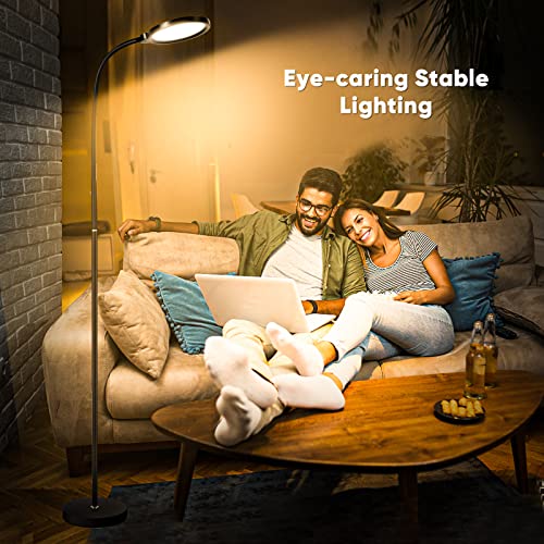 LED Floor Lamp, 12W Dimmable Standing Pole Reading Lamp 10 Brightness Levels&3 Color Temperature, Bright Gooseneck Adjustable Black Floor Lights, 800LM LED Task Lighting for Living Room Bedroom Office