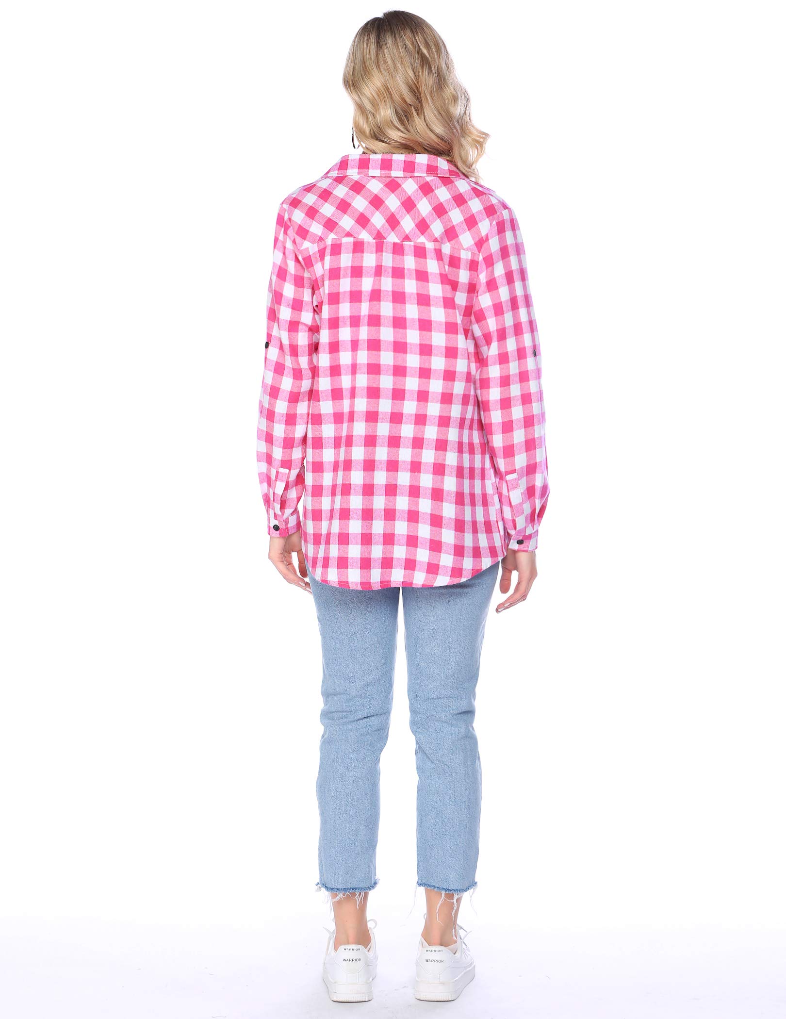 HOTOUCH Flannel Shirt for Women Long Sleeve Mid-Long Shirts with Pockets