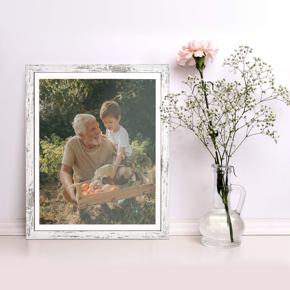 Capcillin 16x20 Picture Frame Wood Pattern Distressed White Poster Frame Set of 2, Wall Mounting,Plexiglass,Great for Prints, Mural,and Art(CP001-MD16x20RW)