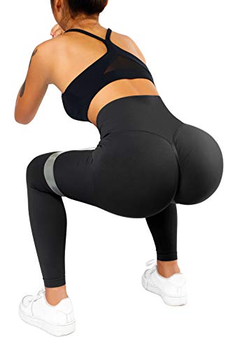 MOSHENGQI Womens Seamless Butt Lift Leggings High Waisted Yoga Pants Ribbed Workout Slimming Tights(Medium,#7 Seamless Black-2)