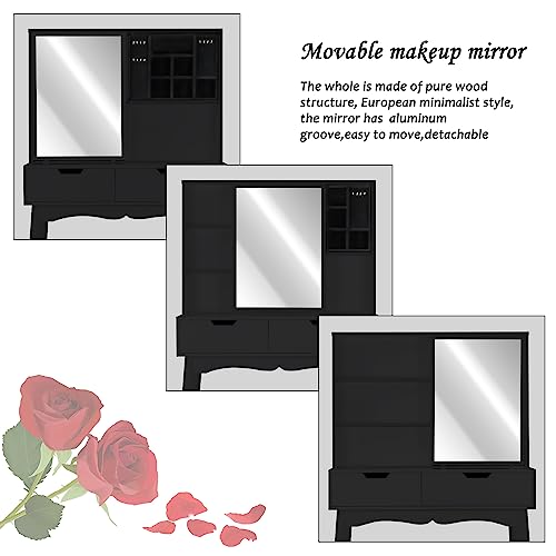 LYNSLIM Vanity Desk, Makeup Vanity with Mirror & LED Lights,Makeup Vanity Table with 2 Drawers & 4 Storage,Small Vanity Set Storage Stool for Dressing Bedroom (Black, Big)