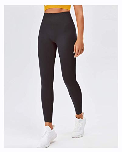 MOSHENGQI Womens Seamless Butt Lift Leggings High Waisted Yoga Pants Ribbed Workout Slimming Tights(Medium,#7 Seamless Black-2)