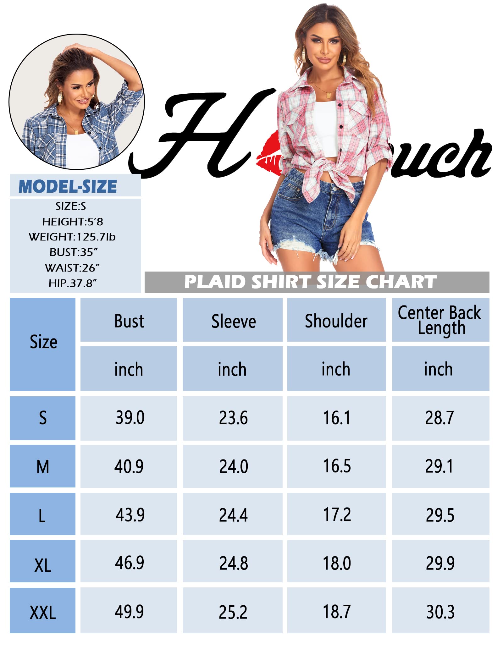 HOTOUCH Flannel Shirt for Women Long Sleeve Mid-Long Shirts with Pockets