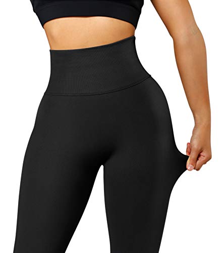 MOSHENGQI Womens Seamless Butt Lift Leggings High Waisted Yoga Pants Ribbed Workout Slimming Tights(Medium,#7 Seamless Black-2)