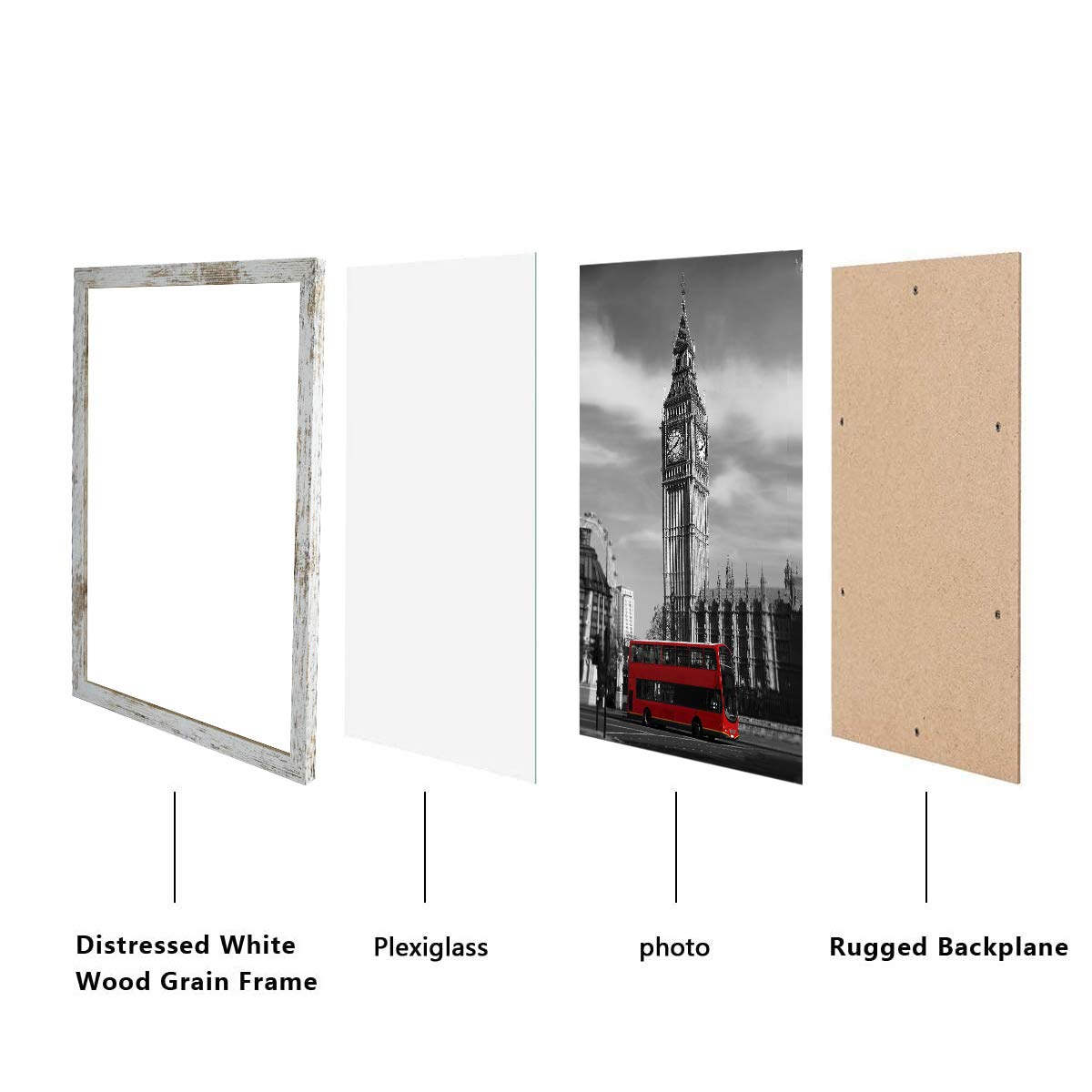 Capcillin 16x20 Picture Frame Wood Pattern Distressed White Poster Frame Set of 2, Wall Mounting,Plexiglass,Great for Prints, Mural,and Art(CP001-MD16x20RW)