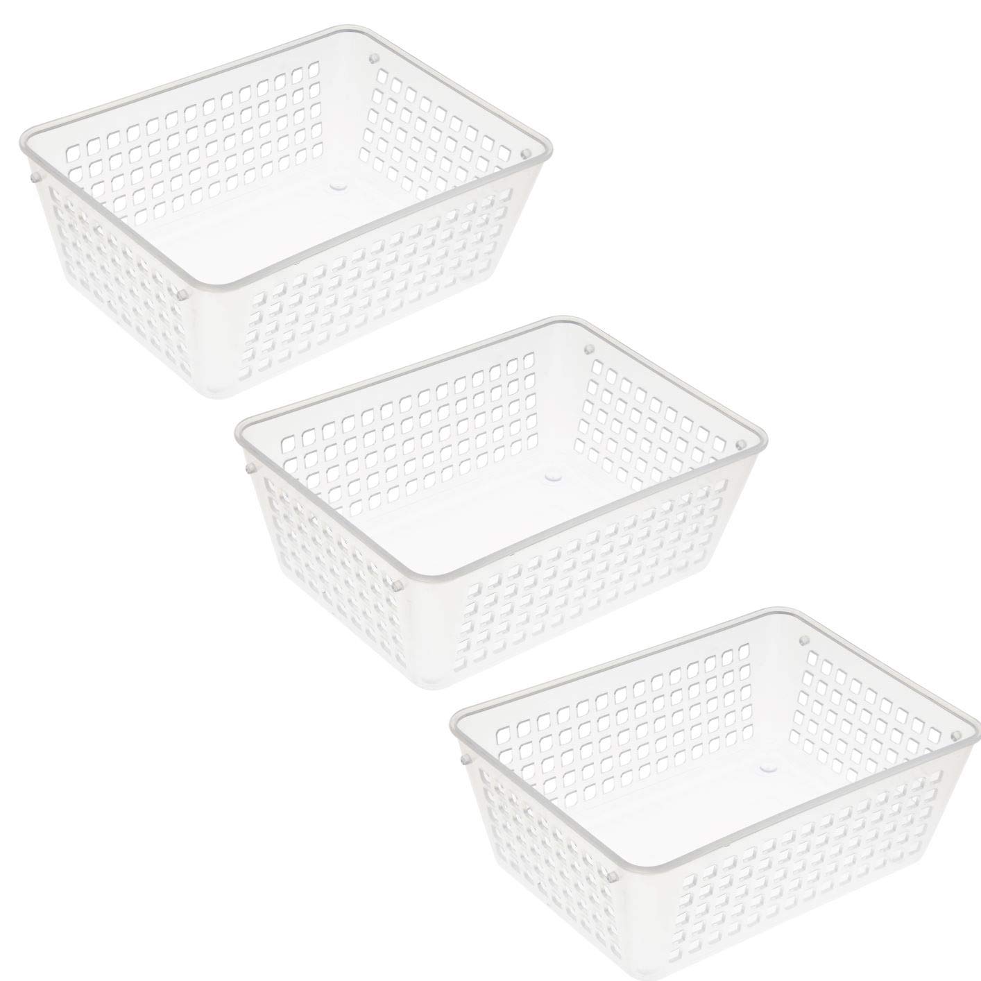 YBM HOME 3-Pack Plastic Storage Baskets Bins for Home Junk Drawer, Shelves, and Office Organization, Functional Trays/Containers Great for Kitchen Pantry, Cabinets, Bedrooms, and Bathrooms, Clear