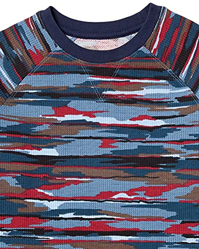 Amazon Essentials Boys' Long-Sleeve Knit Thermal T-Shirt, Pack of 3, Blue Camo/Ivory/Navy, Large