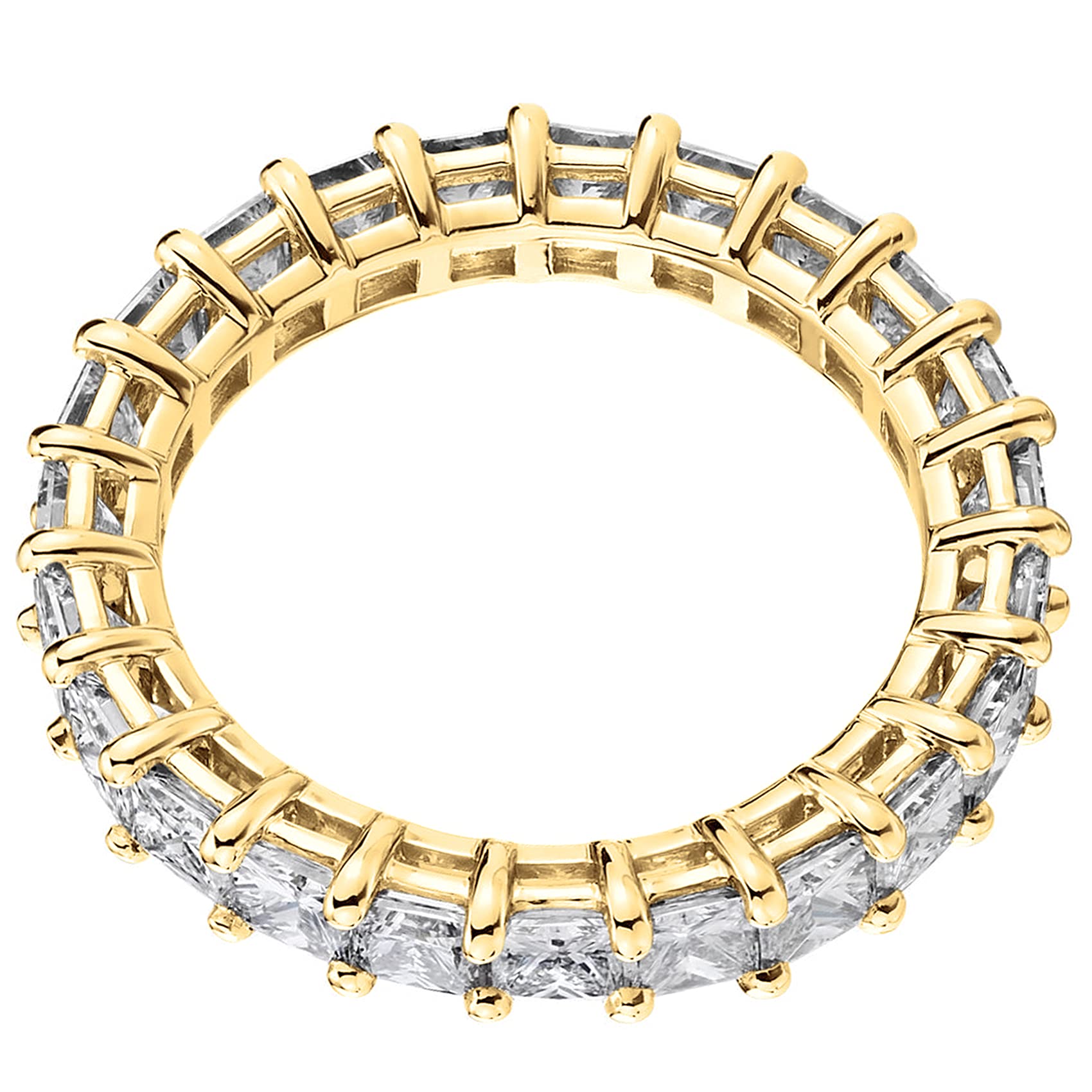 PAVOI 14K Yellow Gold Plated Princess Cut Cubic Zirconia Love Ring - 3mm Stackable Bands for Women - Gold Eternity Rings for Women, Size 6