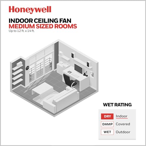 Honeywell Ceiling Fans Barcadero Modern 44 Inch Ceiling Fan with Light, Pull Chain LED Indoor Fan with 3 Blades, White Maple and White Blade Finish Options, Bright White (51475-01)