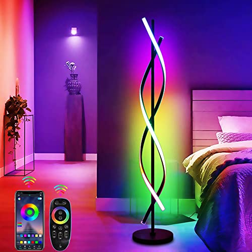 LENIVER RGB Spiral Floor Lamp, Unique LED Corner Lamp Standing Lamp with Remote Control, Dimmable Color Changing Mood Lighting for Living Room, Bedroom, Gaming Room - Black