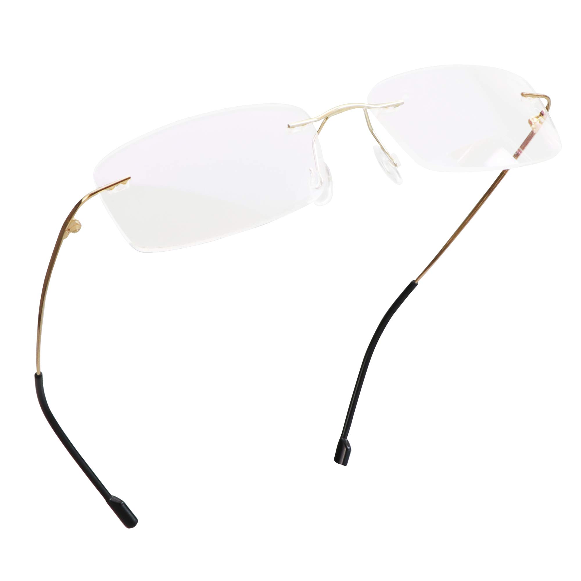LifeArt Blue Light Blocking Glasses, Computer Reading Glasses, Anti Blue Rays, Reduce Eyestrain, Rimless Frame Tinted Lens with Diamond, Stylish for Men and Women (Golden, No Magnification)