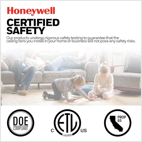 Honeywell Ceiling Fans Barcadero Modern 44 Inch Ceiling Fan with Light, Pull Chain LED Indoor Fan with 3 Blades, White Maple and White Blade Finish Options, Bright White (51475-01)