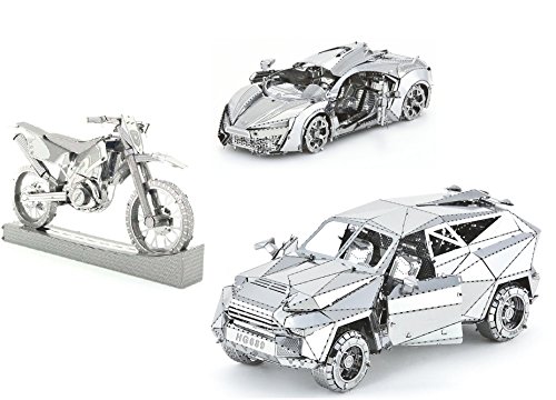 3D Metal Puzzle Car Collection Models Of Hyper Sports Vehicle, KMK F450, Motorcycle - DIY Toy Metal Sheets Assembling Puzzle, 3D puzzle – 3 Pack