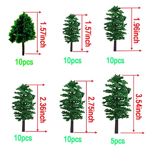 NW 55pcs Mixed Model Trees Model Train Scenery Architecture Trees Model Scenery with No Stands Street View Model Scale for Model Building Dollhouse Decoration (55pcs All Green(1.57-3.54inch))