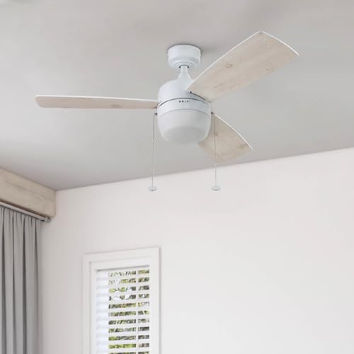 Honeywell Ceiling Fans Barcadero Modern 44 Inch Ceiling Fan with Light, Pull Chain LED Indoor Fan with 3 Blades, White Maple and White Blade Finish Options, Bright White (51475-01)