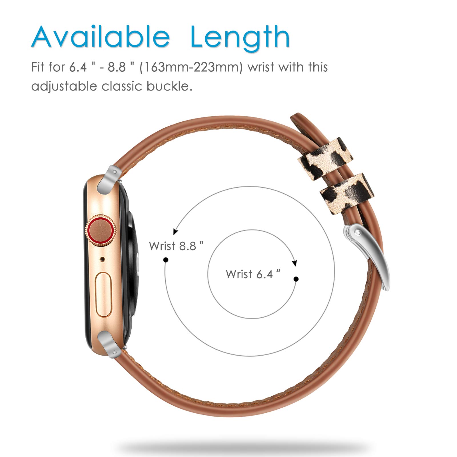 Fintie Bands Compatible with Apple Watch 49mm 46mm 45mm 44mm 42mm(Series 3 2 1) iWatch Ultra, SE Series 1-10, Genuine Leather Band Replacement Accessories Strap Wristband, Classic Leopard