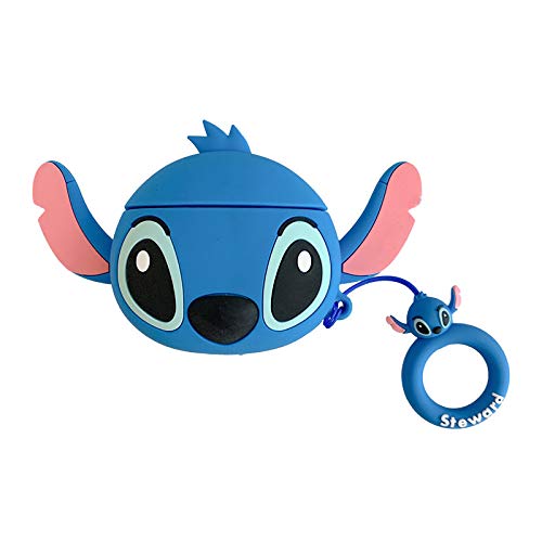 Ultra Thick Soft Silicone Case Cover for Apple AirPods 1 2 1st 2nd Generation with Strap Blue Stitch Anime 3D Cartoon Adorable Lovely Classic Cute Funny Women Teens Girls