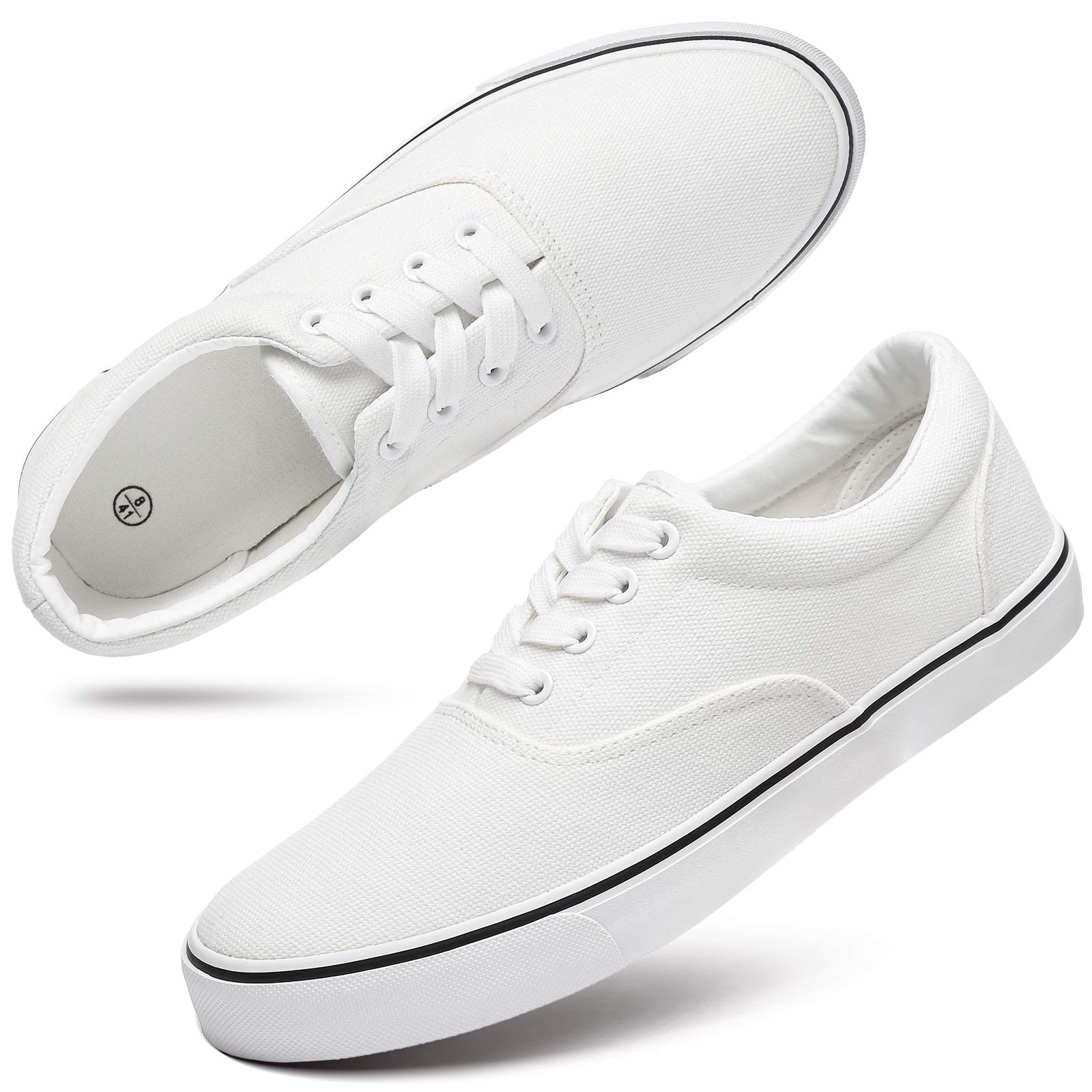 yageyan Mens Low Top Canvas Shoes Lace-up Fashion Canvas Sneakers Casual Shoes for Men Black and White(White,8.5)
