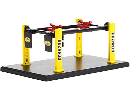 Adjustable Four-Post Lift Pennzoil Black and Yellow Four-Post Lifts Series 3 1/64 Diecast Model by Greenlight 16130 C