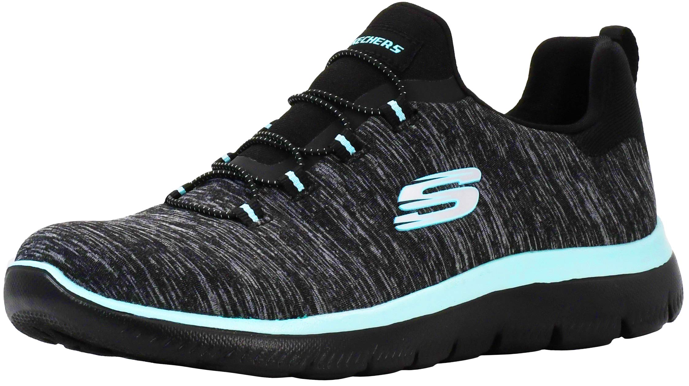 Skechers Women's Summits-Quick Getaway Black/Aqua Sneaker 8.5 W US