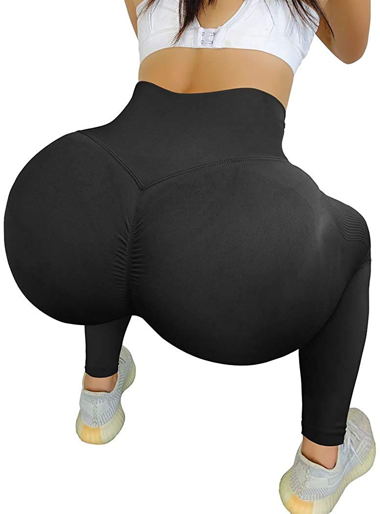 SUUKSESS Women Contour Butt Lifting Seamless Leggings Ombre High Waisted Workout Yoga Pants (Black, L)