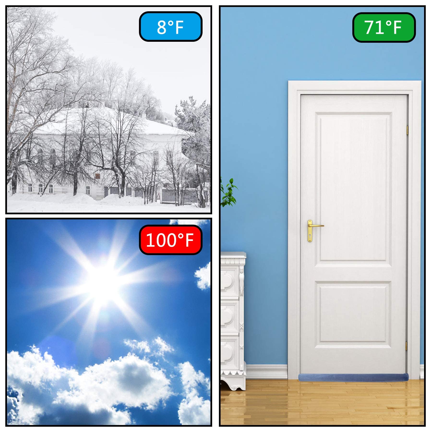 TumiMallody Door Draft Stopper Double Sided Weather Stripping Noise Breeze Draft Blocker Door Sweeps Washable Under Door Seal Strip Adjustable Velvet Draft Guard Multi Color Available (36 inch, Blue)