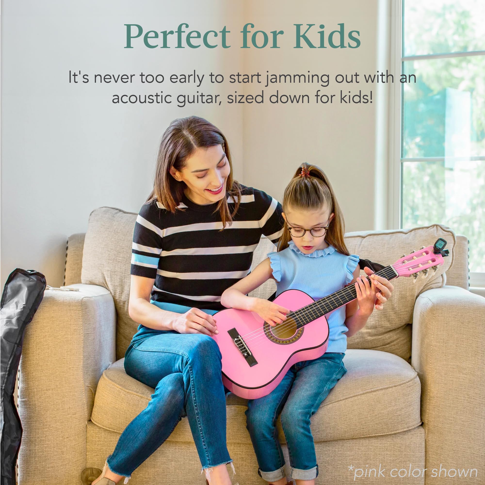 Best Choice Products 30in Kids Acoustic Guitar, All-in-One Beginner Starter Kit w/Strap, Case, Extra Strings, Rosette Inlay - Redburst