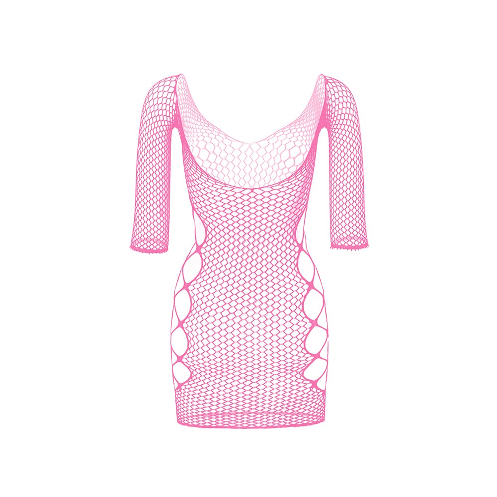 Vorifun Women Fishnet Lingerie Sleepwear One Piece Babydoll V-Neck Mini Dress One Size Pink