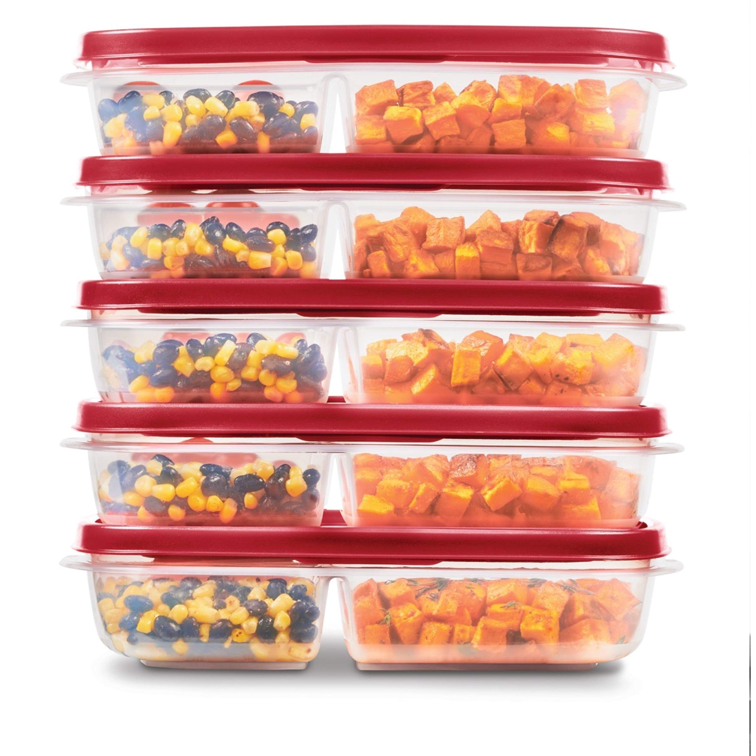 Rubbermaid EasyFindLids Meal Prep Containers, 3 Compartments, 5.1 Cup, 5 Pack