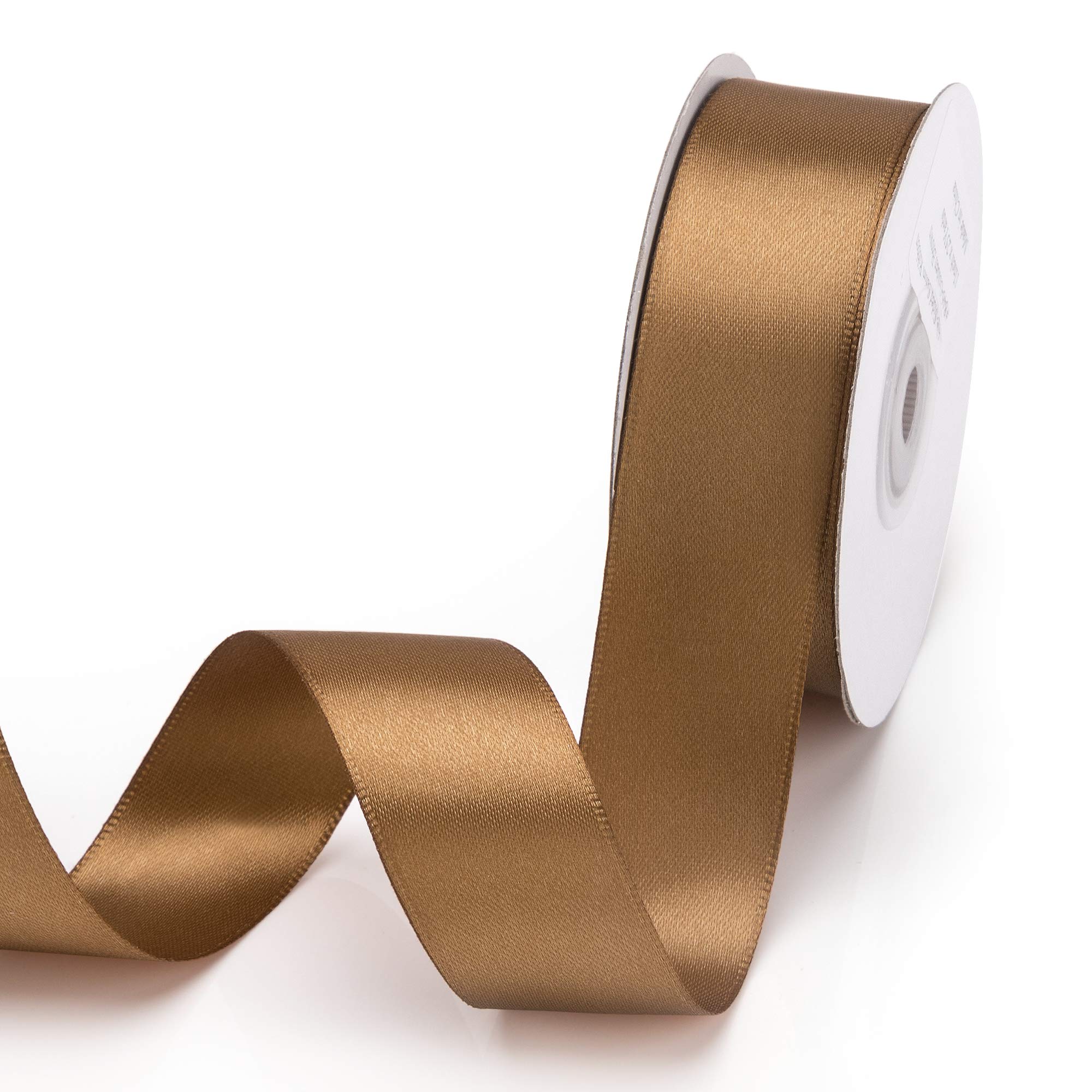 IHKFILAN Double Face Satin Ribbon 1Inchx25Yards Double Sided Solid Polyester Ribbon for Gift Wrapping Party Hair Braids Bow Baby Shower Decoration Floral Arrangement Craft Supplies,Golden Brown