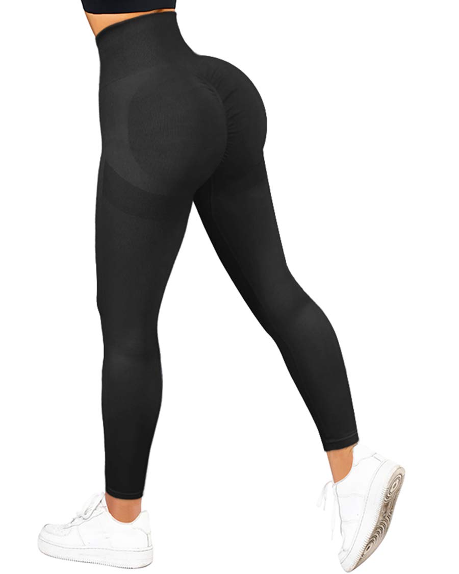 SUUKSESS Women Contour Butt Lifting Seamless Leggings Ombre High Waisted Workout Yoga Pants (Black, L)