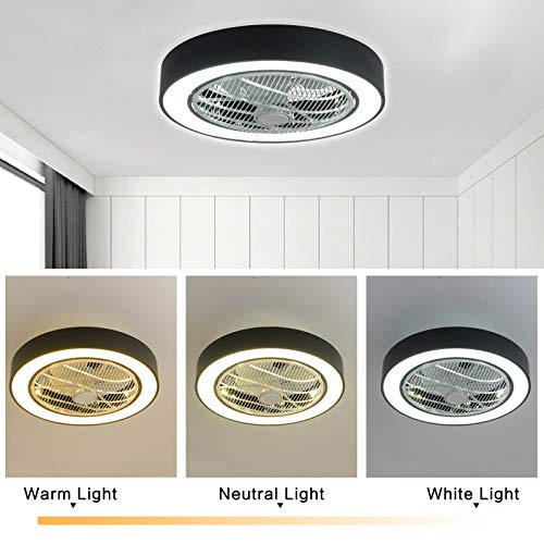 YIYIBYUS 23.5 Inch Modern Black Chandelier Ceiling Fan LED 3 Colors 3 Speeds Ceiling Fan with Light and Remote Control Mute Suitable for Living Room, Bedroom, Dining Room