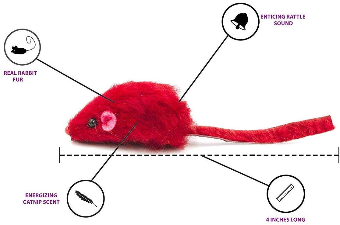 AXEL PETS 20 Colorful Rainbow V2.0 Mice with Catnip and Rattle Sound Made of Real Rabbit Fur Interactive Catch Play Mouse Toy for Feline Cat, Pack of 20 Mice