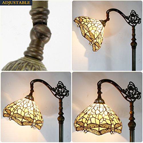 WERFACTORY Tiffany Floor Lamp Cream Stained Glass Dragonfly Arched Lamp 12X18X64 Inches Gooseneck Adjustable Corner Standing Reading Light Decor Bedroom Living Room S139 Series