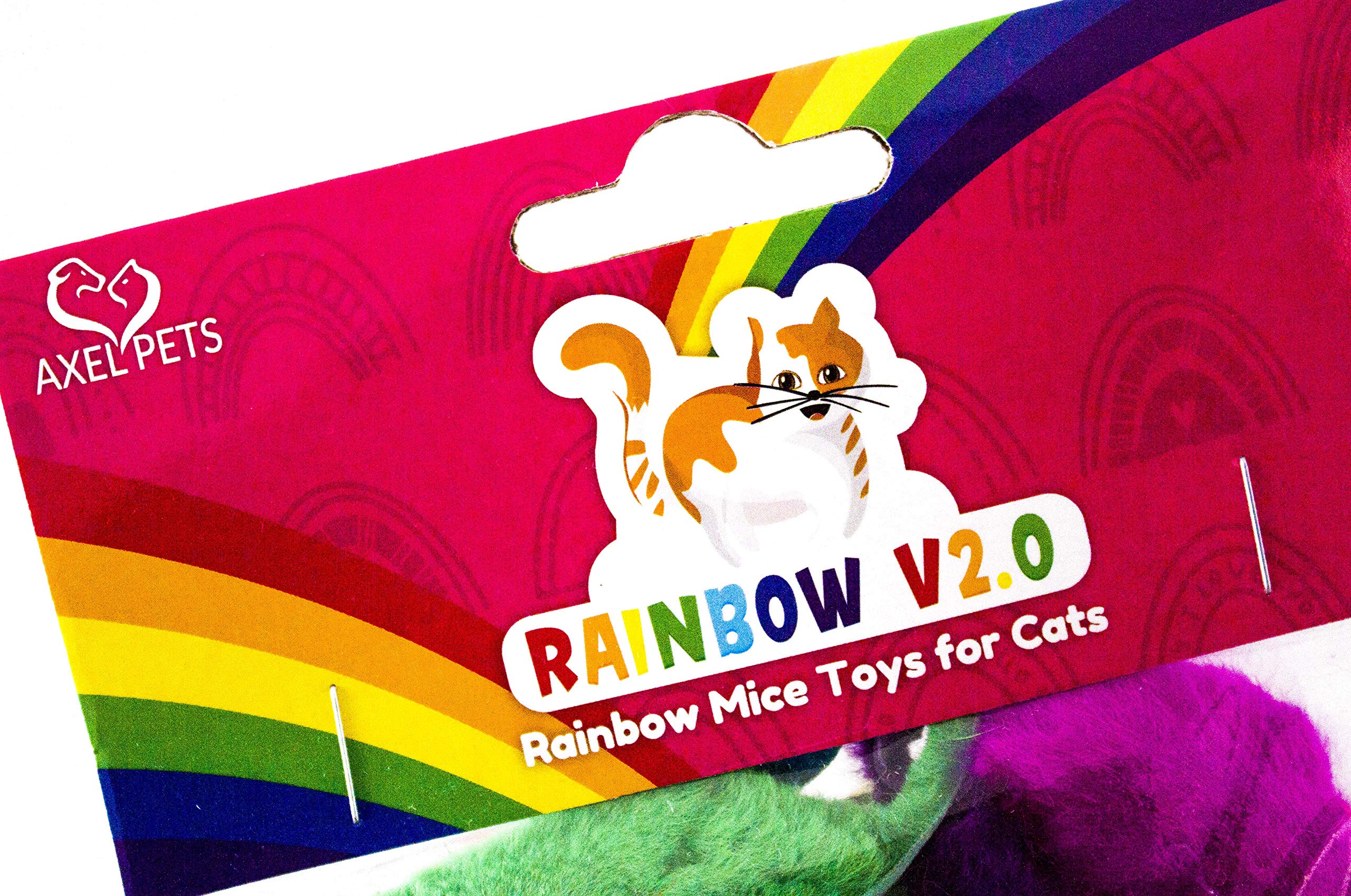 AXEL PETS 20 Colorful Rainbow V2.0 Mice with Catnip and Rattle Sound Made of Real Rabbit Fur Interactive Catch Play Mouse Toy for Feline Cat, Pack of 20 Mice