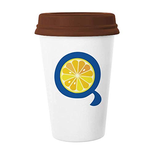 Q Alphabet Orange Fruit Cute Pattern Mug Coffee Drinking Glass Pottery Ceramic Cup Lid