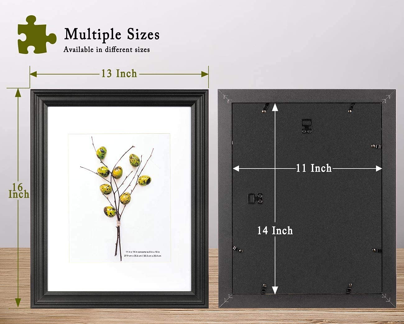11x14 Picture Frames Black,Display Picture 8x10 with Mat,Set of 2,HD Plexiglass Photo Frame for Wall Mounting