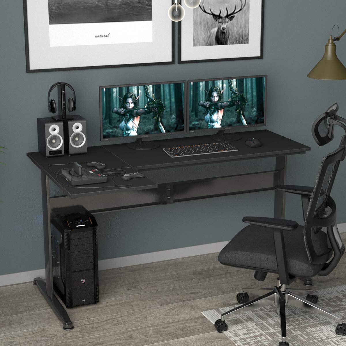 SogesGame Computer Desk L Shaped Corner Desk Gaming Desk Large Size Home Office Desk, XTD-DJ01-BK-S8-US