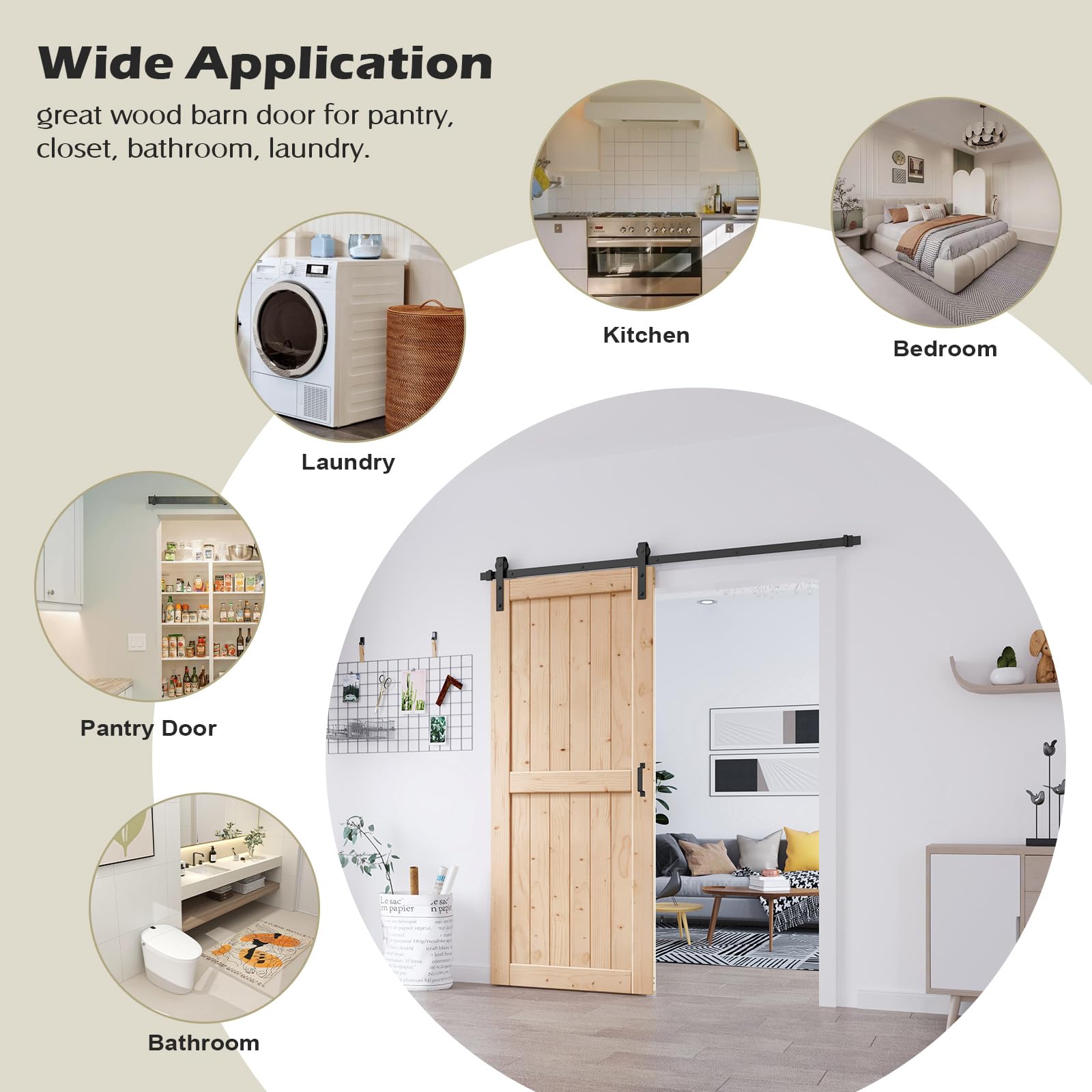 EaseLife 36in x 84in Sliding Barn Wood Door,Interior Doors,DIY Assemblely,Solid Natural Spruce Panelled Slab,Easy Install,Apply to Rooms & Storage Closet,H-Frame