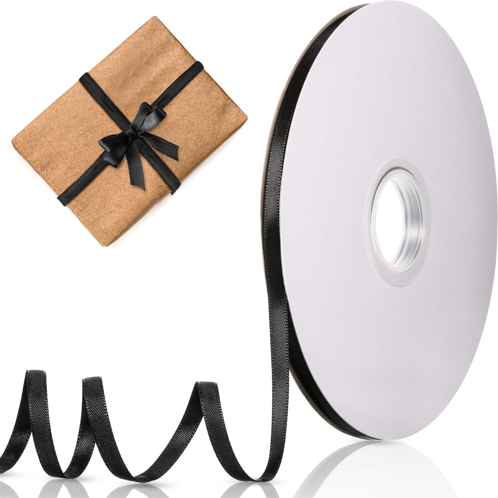 Chuangdi Solid Color Satin Ribbon Decorative Wrapping Ribbon for Wrapping Weddings Hair Ties Dresses Blanket Edging Crafts Bows Ornaments(1/4 Inch, 100 Yards,Black)