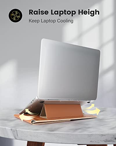 Soqool Laptop Stand for Desk, Compatible with 14inch MacBook Air Leather Stand Sleeve, Portable Laptop Stand Compatible with 13/13.3/14 Inch MacBook Pro/MacBook Air Foldable Laptop Stand Cover Sleeve
