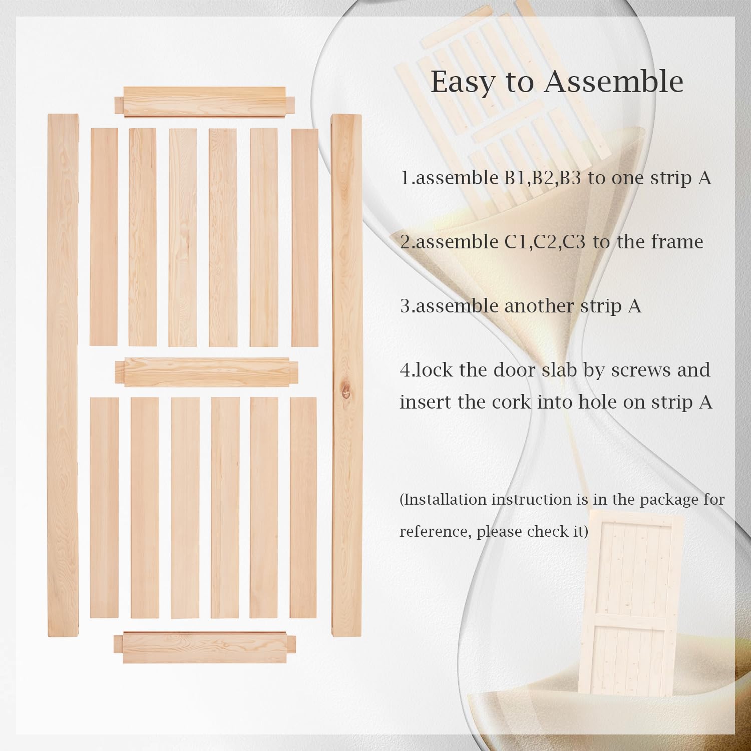 EaseLife 36in x 84in Sliding Barn Wood Door,Interior Doors,DIY Assemblely,Solid Natural Spruce Panelled Slab,Easy Install,Apply to Rooms & Storage Closet,H-Frame