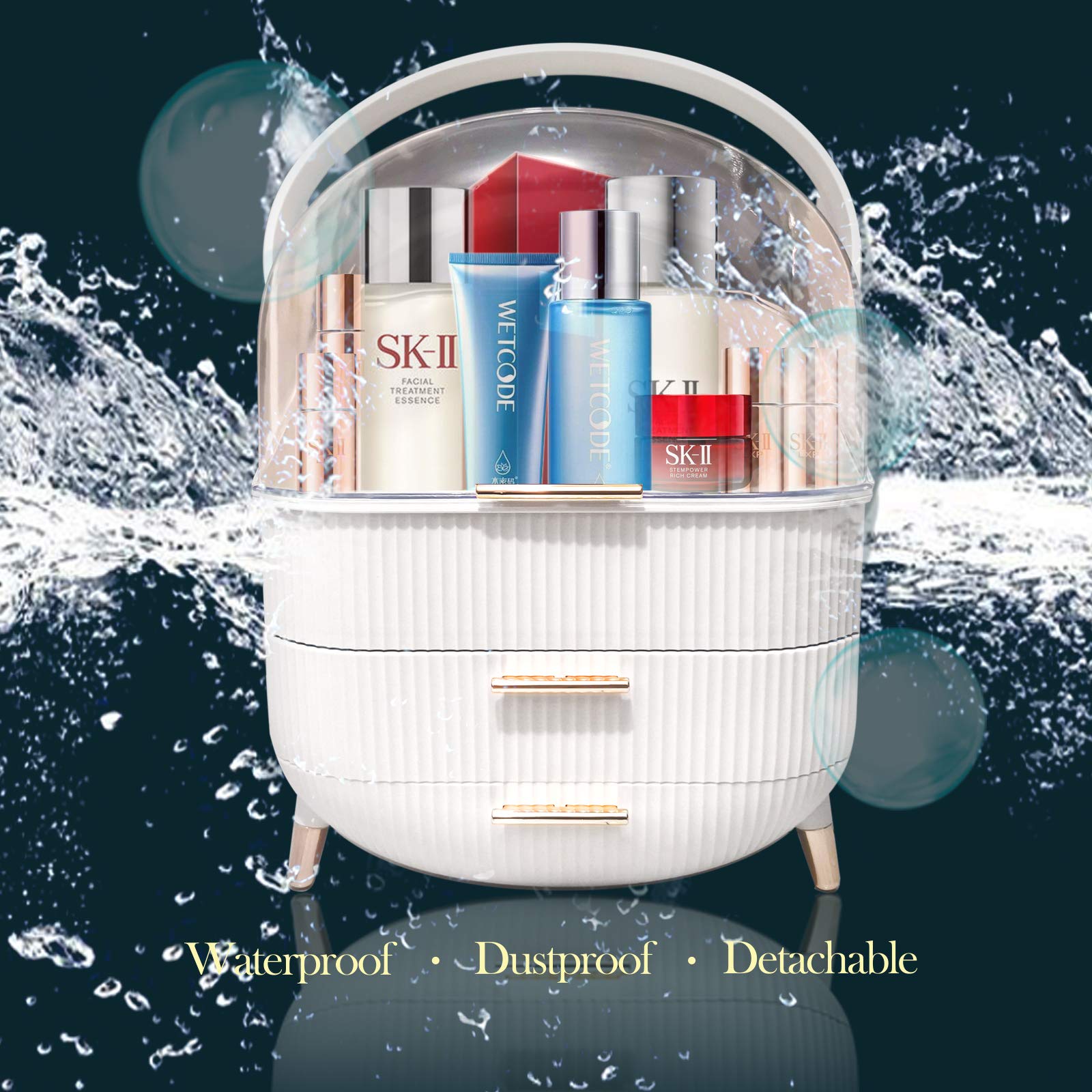 KOSA Large Makeup Organizer,Travel Makeup Case,Clear Cosmetic Storage Organizer,Looks Elegant Sitting on Your Vanity, Bathroom Counter or Dresser. Clear Design for Easy Visibility.(White)