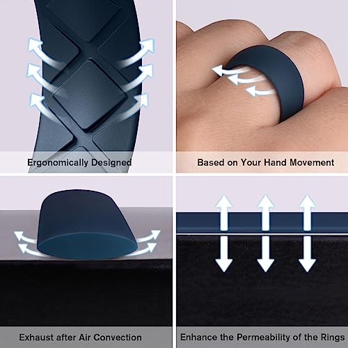 Egnaro Silicone Ring Men, Inner Arc Ergonomic Breathable Design Mens Rubber Wedding Band, 7 Rings / 4 Rings / 1 Ring Engagement Bands Promise Anniversary Rings, Suitable for Sports, Workout, Gym
