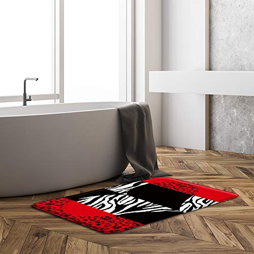 Sunhe Leopard Zebra Print Bath Mat Black Red African Animal Leopard Cheetah Zebra Skin Pattern Romantic Heart Modern Print Microfiber Memory Foam Home Door Bathroom Mat/Bath Rugs