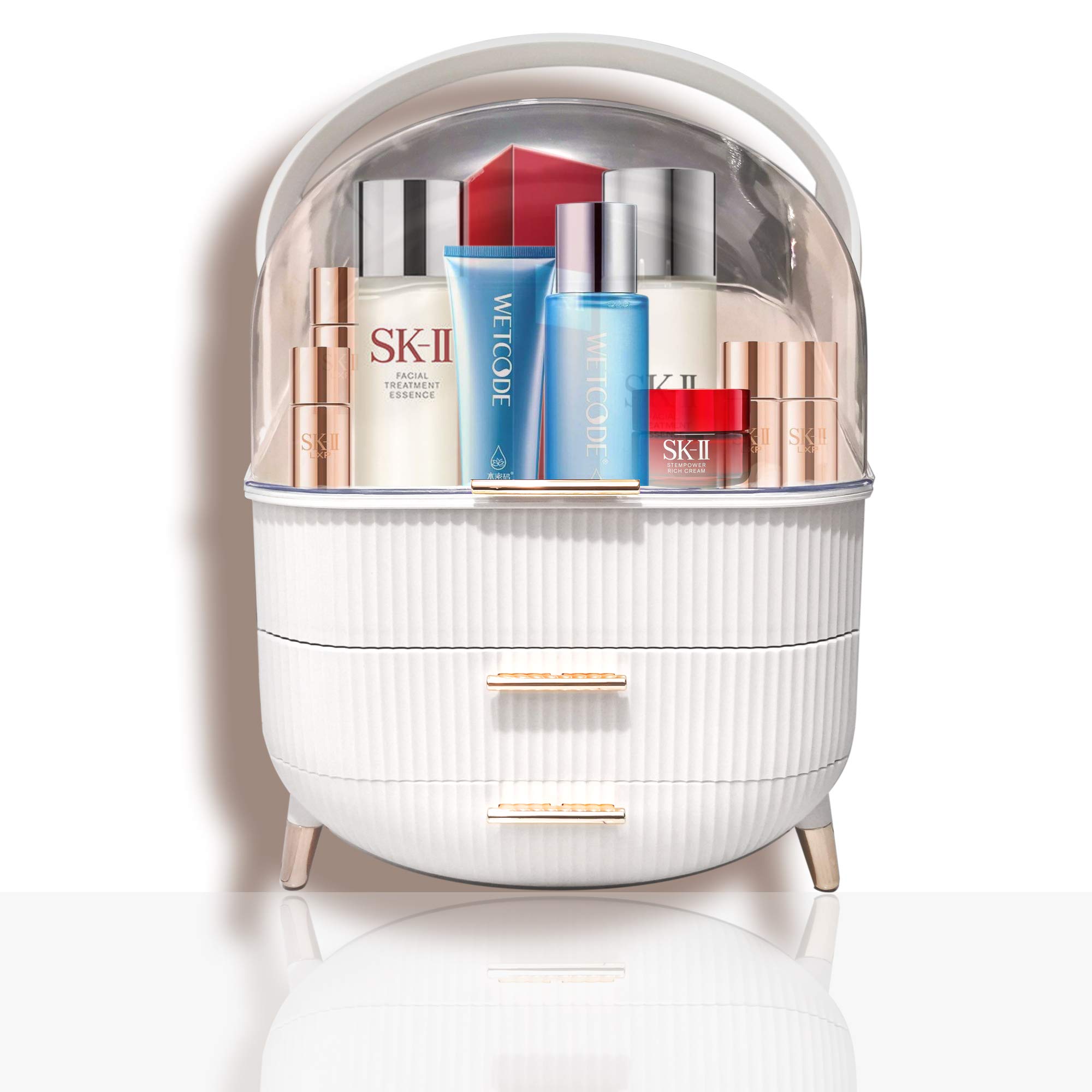 KOSA Large Makeup Organizer,Travel Makeup Case,Clear Cosmetic Storage Organizer,Looks Elegant Sitting on Your Vanity, Bathroom Counter or Dresser. Clear Design for Easy Visibility.(White)
