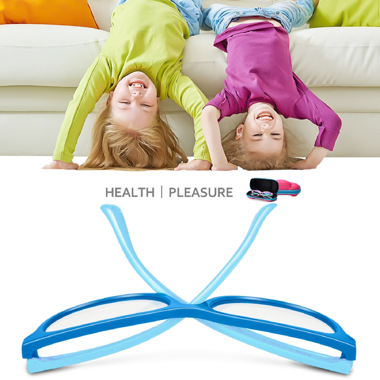 SEEAFUN Blue Light Glasses for Kids Girls Boys with Cute Car Case, UV400 Protection, Anti Blue Ray Age3-12