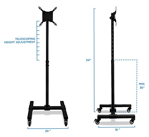 Mount-It! Mobile TV Stand with Locking Wheels | Adjustable Height Rolling Cart for 13" - 42" Flat Panel LCD LED Screens | VESA Compatible up to 200mm | Black