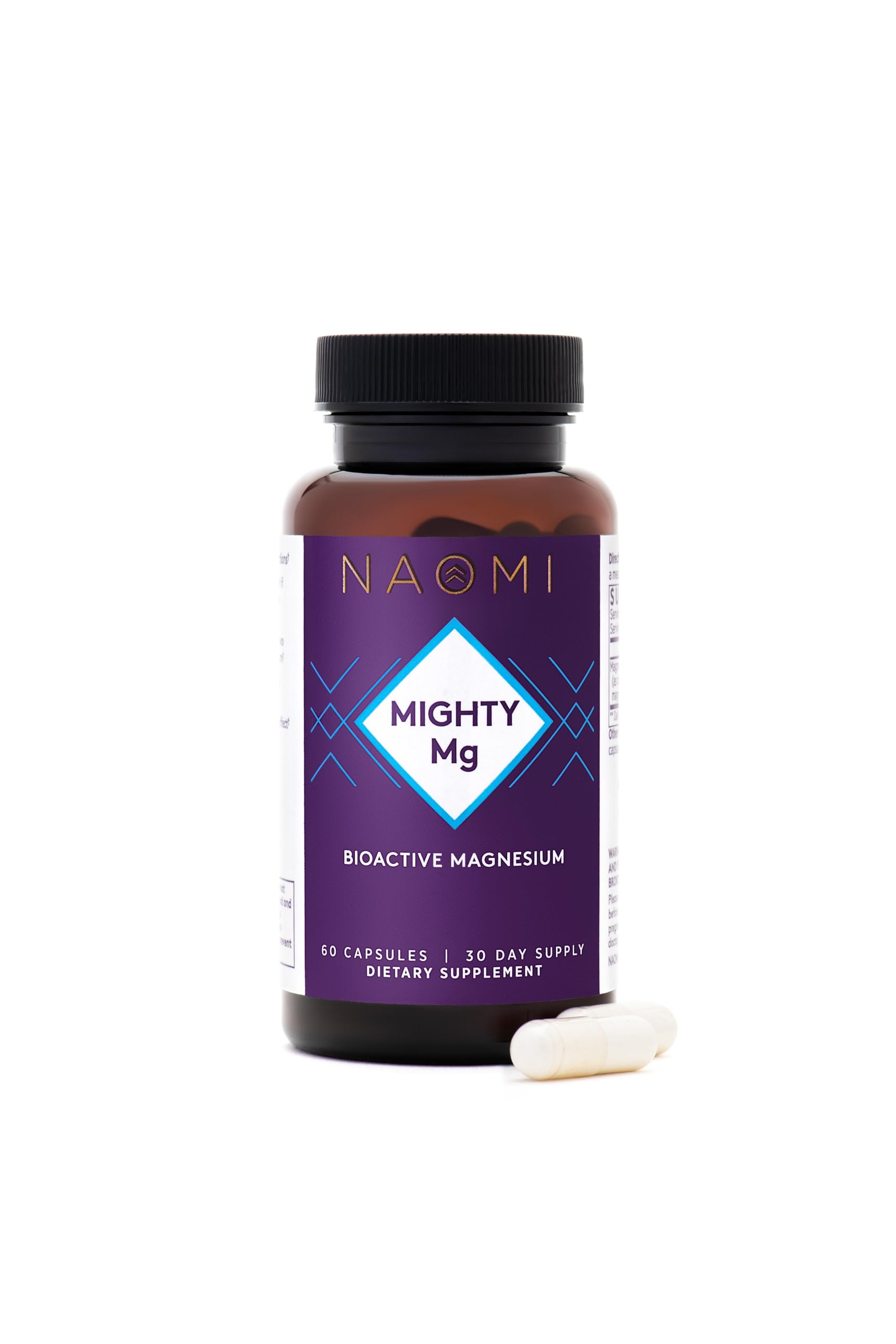 NAOMI Mighty Mg Magnesium Glycinate & Malate Complex 360mg, High Absorption Formula, Elemental Magnesium Supports Heart Health, Strong Bones, Better Sleep, Gluten-Free, Non-GMO, Vegan, 60 Veggie Caps